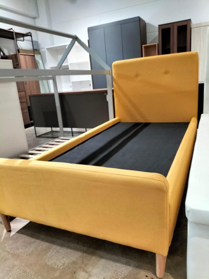 ABIGAIL Single Size Bedframe in MUSTARD YELLOW, Furniture & Home Living ...