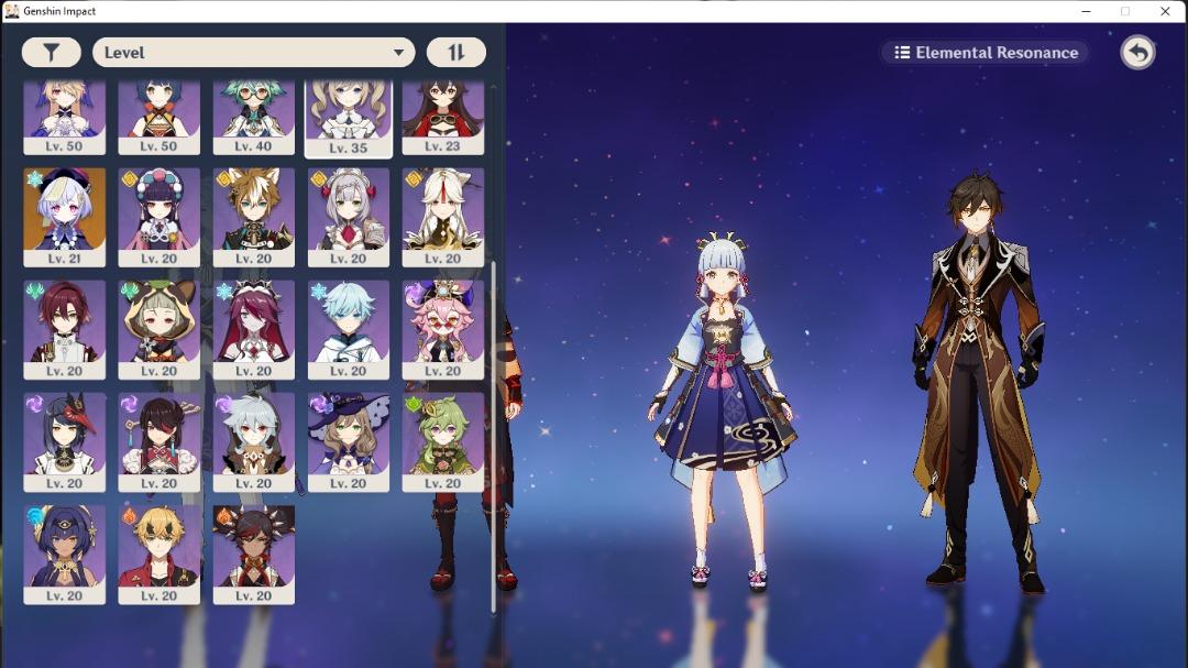 ar 55 ayaka, kazuha+freedom sworn, tignari+elegy, ayato, zhongli, diluc ...