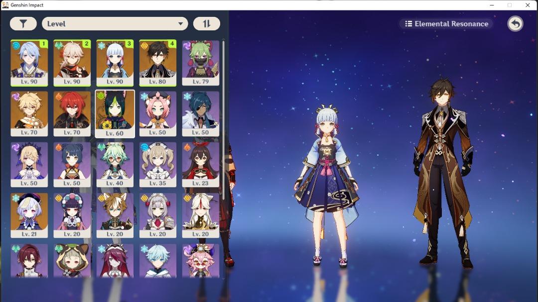 ar 55 ayaka, kazuha+freedom sworn, tignari+elegy, ayato, zhongli, diluc ...