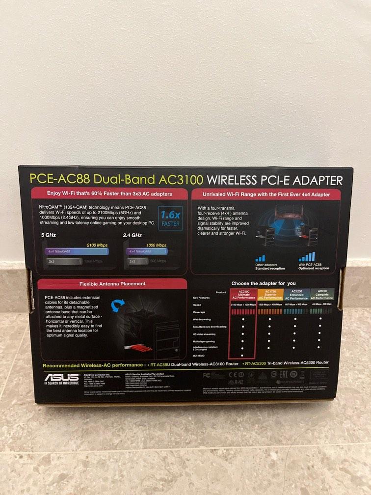 ASUS PCE-AC88U Dual-Band AC3100 Wireless PCIe Adapter, Computers & Tech ...