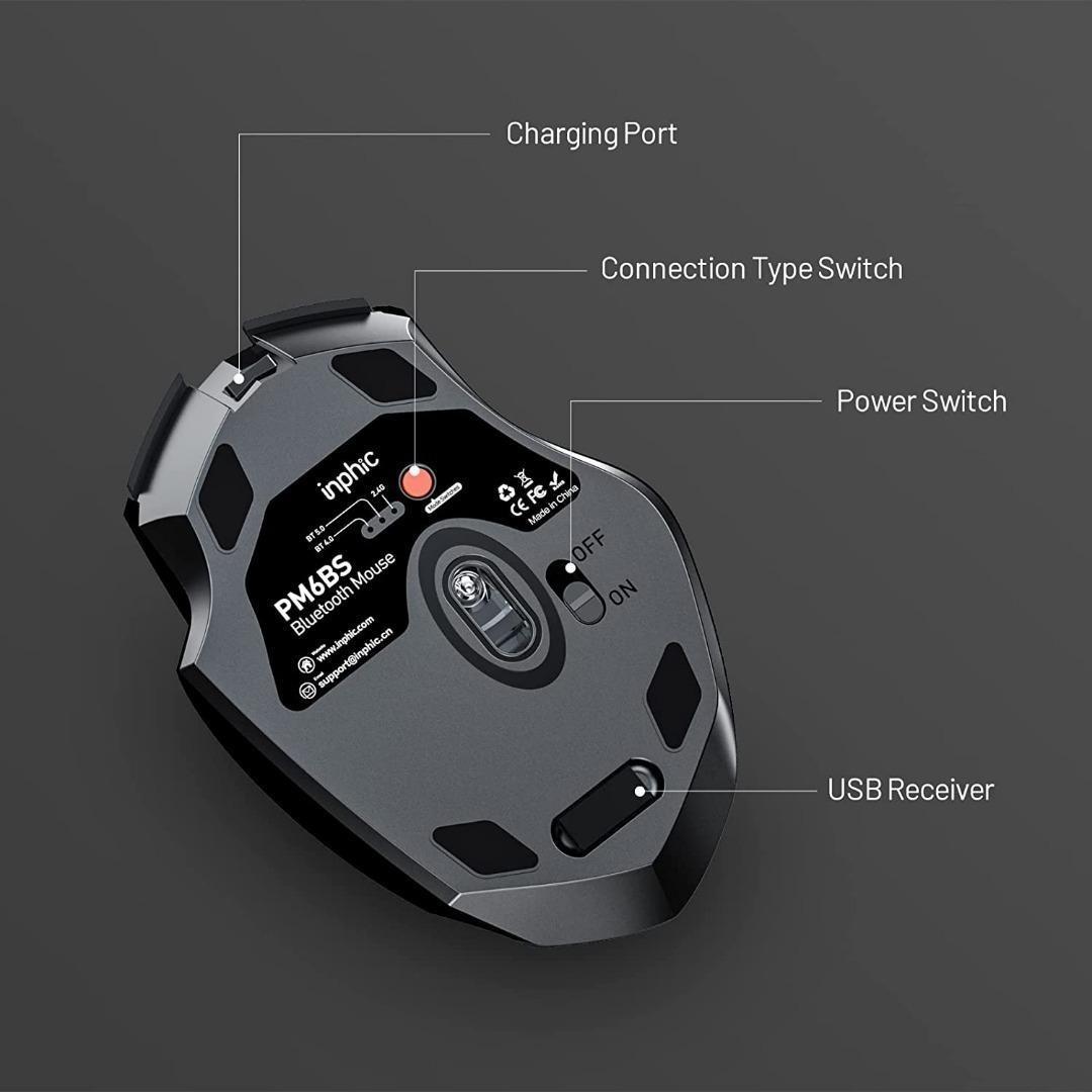 Bluetooth Mouse, INPHIC Rechargeable Wireless Mouse Multi-Device (Tri-Mode:BT 5.0/4.0+2.4Ghz ...