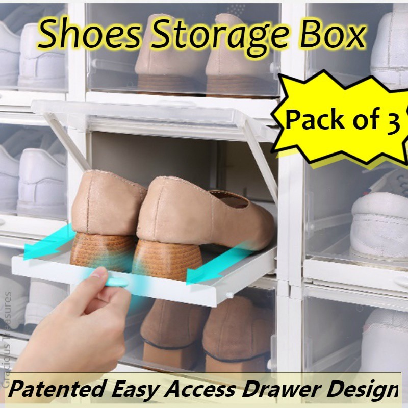 (Bundle of 3) Pullout Shoe Box / Storage Drawer Rack Organiser ...
