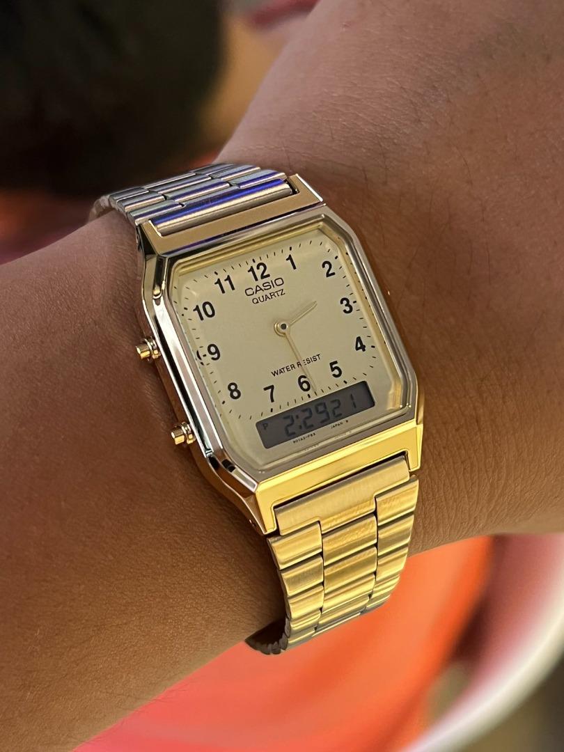 CASIO Analog Digital Gold Stainless Steel Unisex Watch ( Gold Dial ...