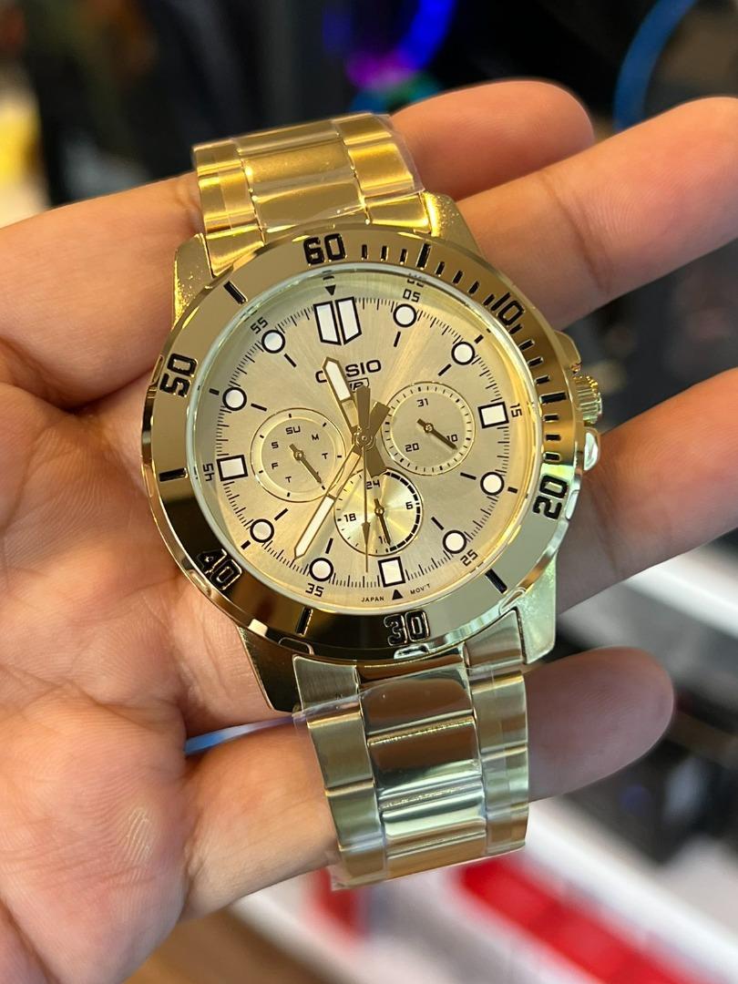 CASIO Chrono Gold Stainless Steel Men's Watch ( Gold Dial ) MTP-VD300G ...