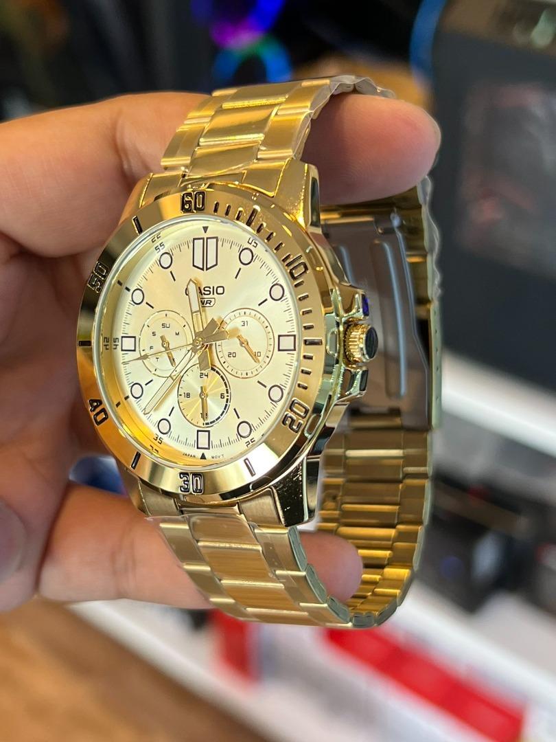 CASIO Chrono Gold Stainless Steel Men's Watch ( Gold Dial ) MTP-VD300G ...
