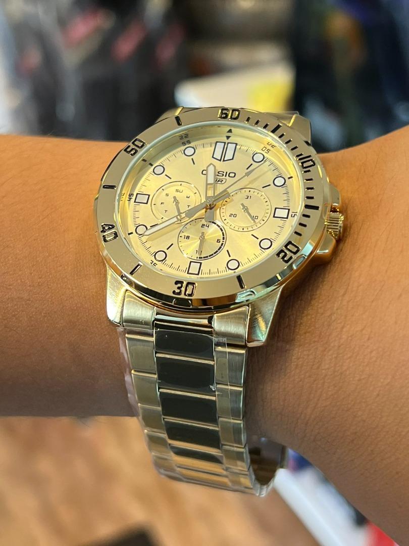 CASIO Chrono Gold Stainless Steel Men's Watch ( Gold Dial ) MTP-VD300G ...