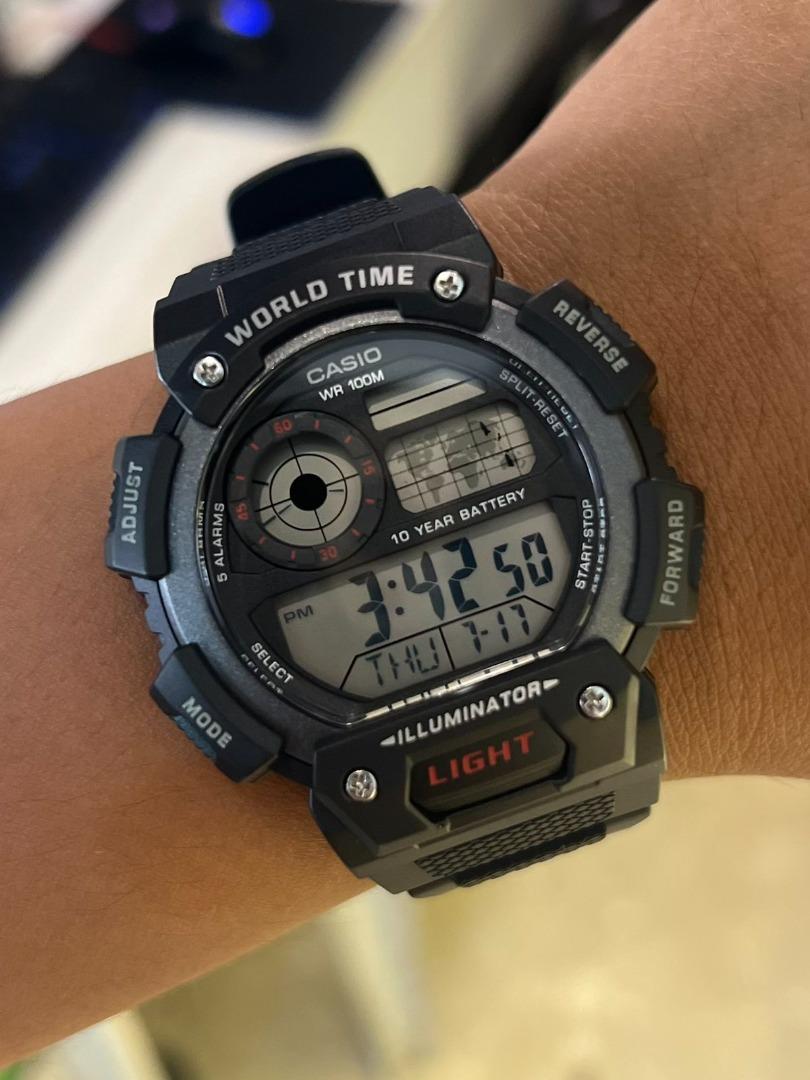 CASIO World Time Digital Black Resin Band Men's Watch ( Black Dial ) AE-1400WH-1AV, Men's ...