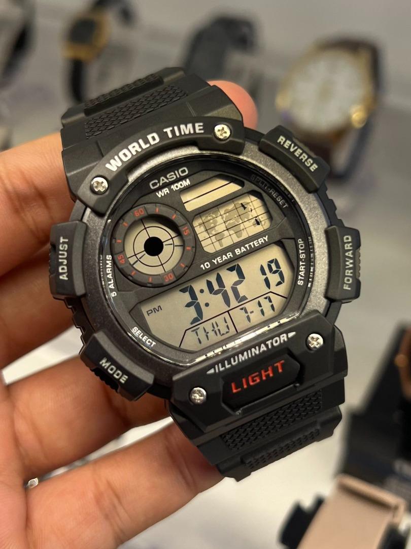 CASIO World Time Digital Black Resin Band Men's Watch ( Black Dial ) AE-1400WH-1AV, Men's ...