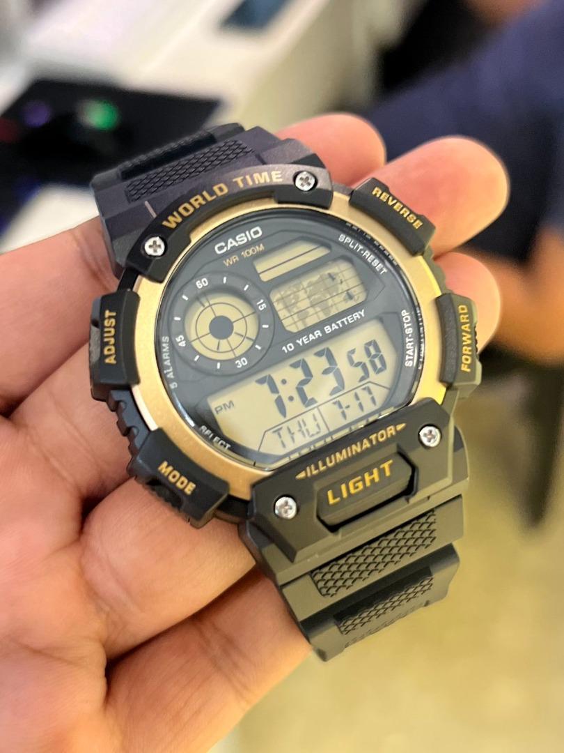 CASIO World Time Digital Black Resin Band Men's Watch ( Gold Dial ) AE ...