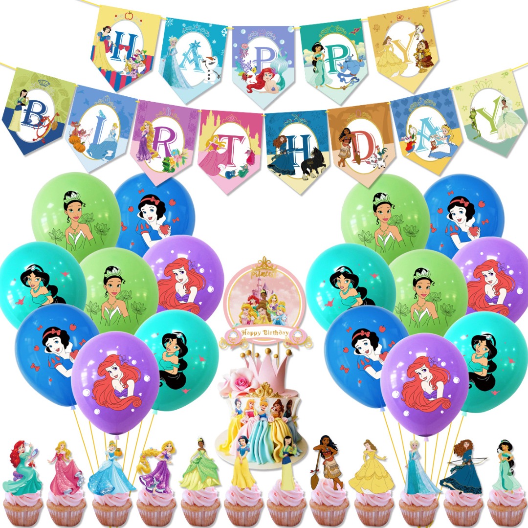 Disney Princess theme Birthday party decoration Banner set kids ...