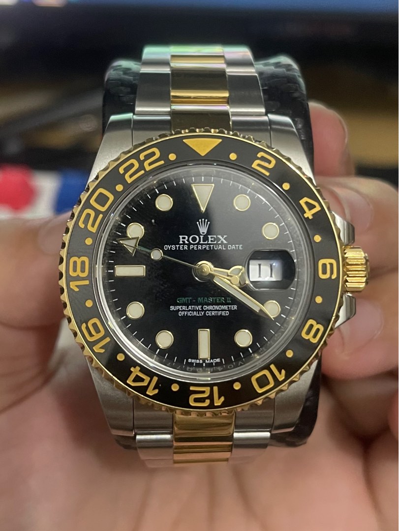 GMT MASTER II HALF GOLD 116713LN, Luxury, Watches on Carousell