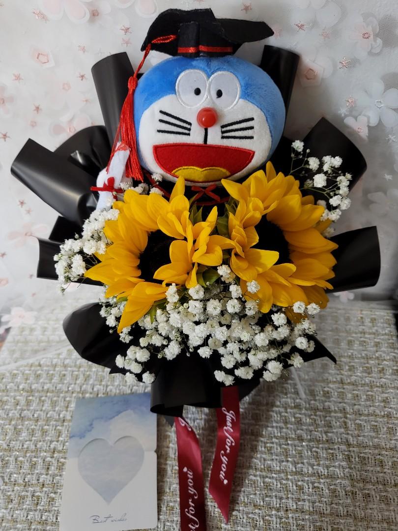 Graduation Bouquet/Fresh sunflower graduation Doraemon soft toy Bouquet ...