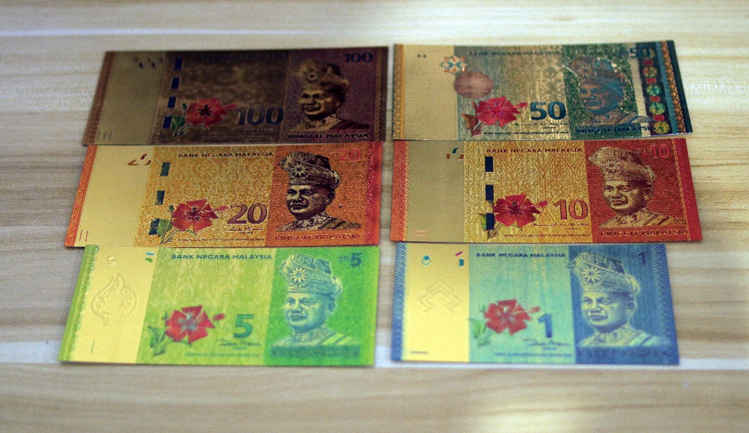 Malaysia Ringgit Rm1 to RM100 Gold Foil Note, Hobbies & Toys ...
