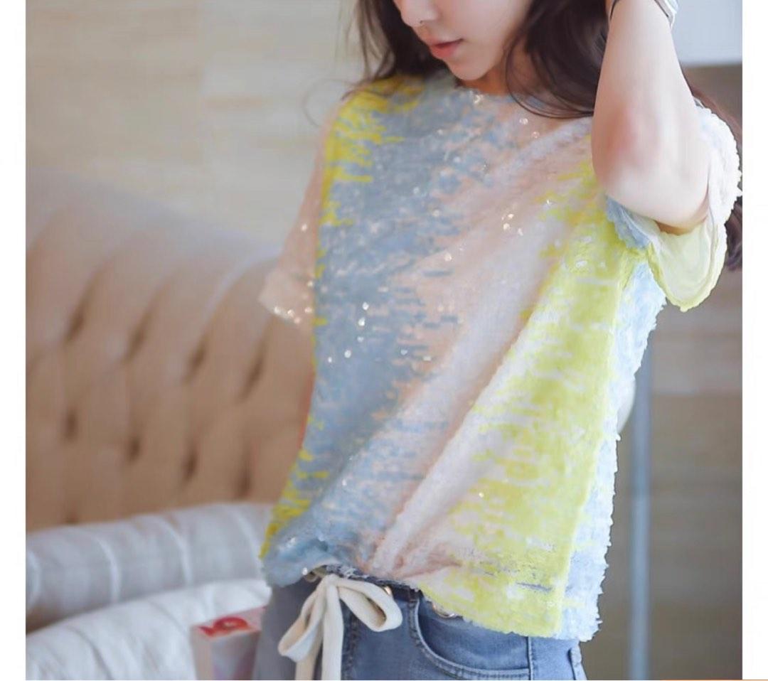 Multi colored sequin top, Women's Fashion, Tops, Blouses on Carousell
