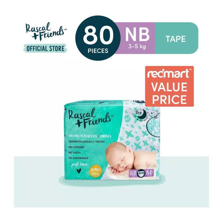 Rascal & Friends NB Tape 80, Babies & Kids, Bathing & Changing, Diapers ...