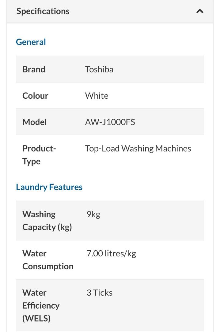 Toshiba AW-J1000FS 9kg Top Load Washing Machine - White, TV & Home ...