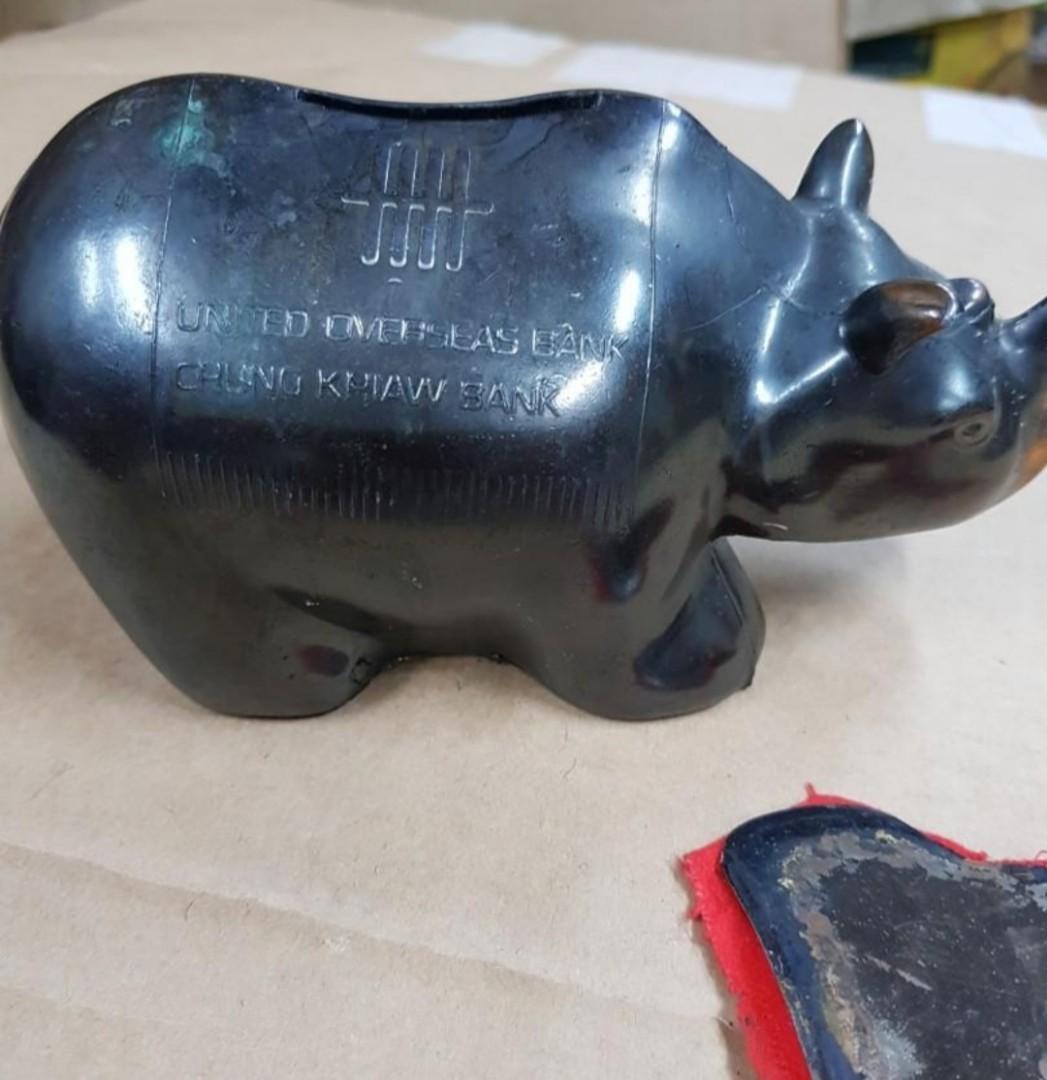 UOB Chung Khiaw Bank Rhinoceros coin bank, Hobbies & Toys, Memorabilia ...