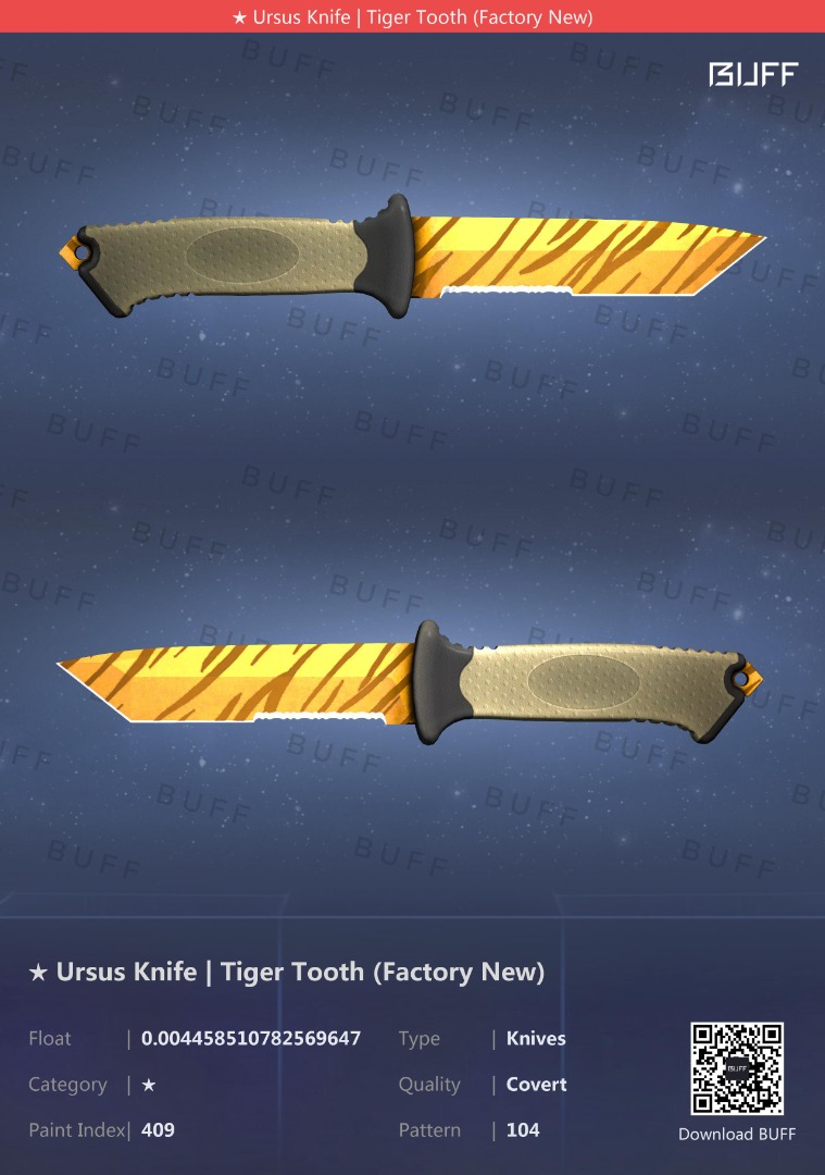 [0.004] Ursus Knife Tiger Tooth Factory New FN CSGO Skins Knives Items ...