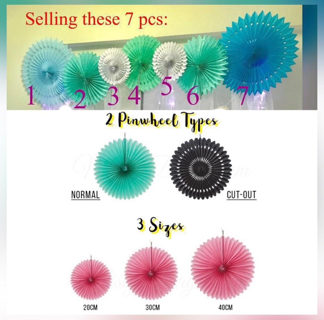 7 Pinwheels + 2 Pin Lighting + Blue Tinsel + Translucent white backdrop ...