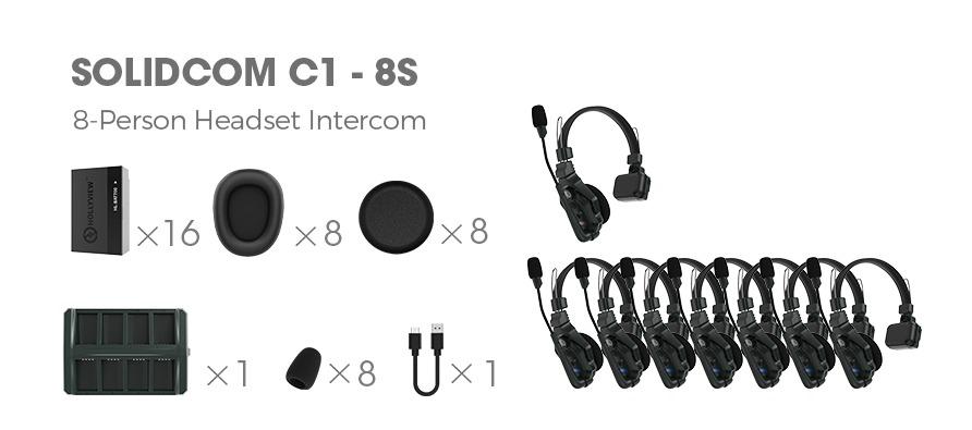 Hollyland 8 x Wireless headset Solidcom C1*8 intercom system, Audio ...