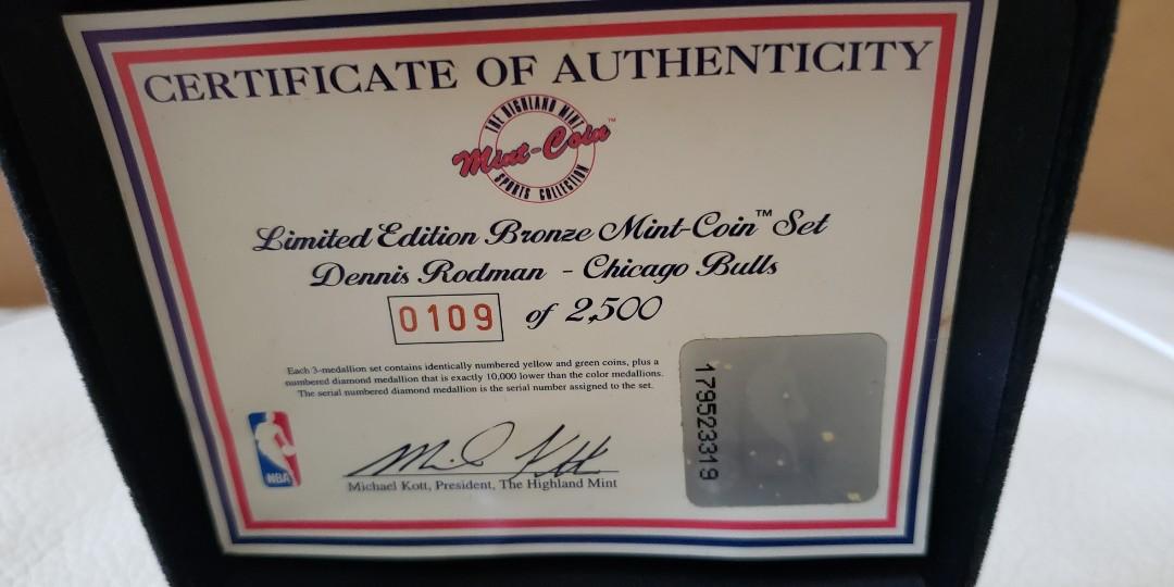 全球限量 2500枚 NBA Dennis Rodman Autographed Gold Coins box set serial 109 ...