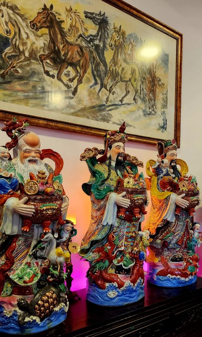 antique fu lu shou porcelain statues big size, Furniture & Home Living ...