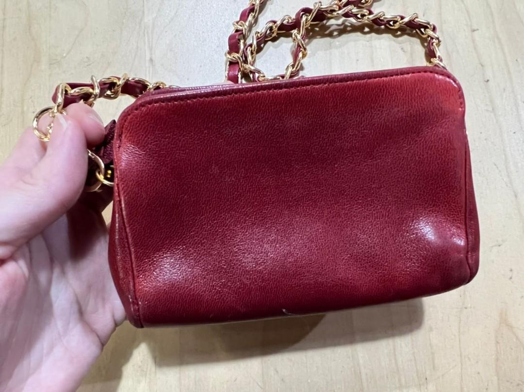 AUTHENTIC CHANEL RED LAMBSKIN MINI VANITY BAG - WITH ADD ON HOOKS AND ...