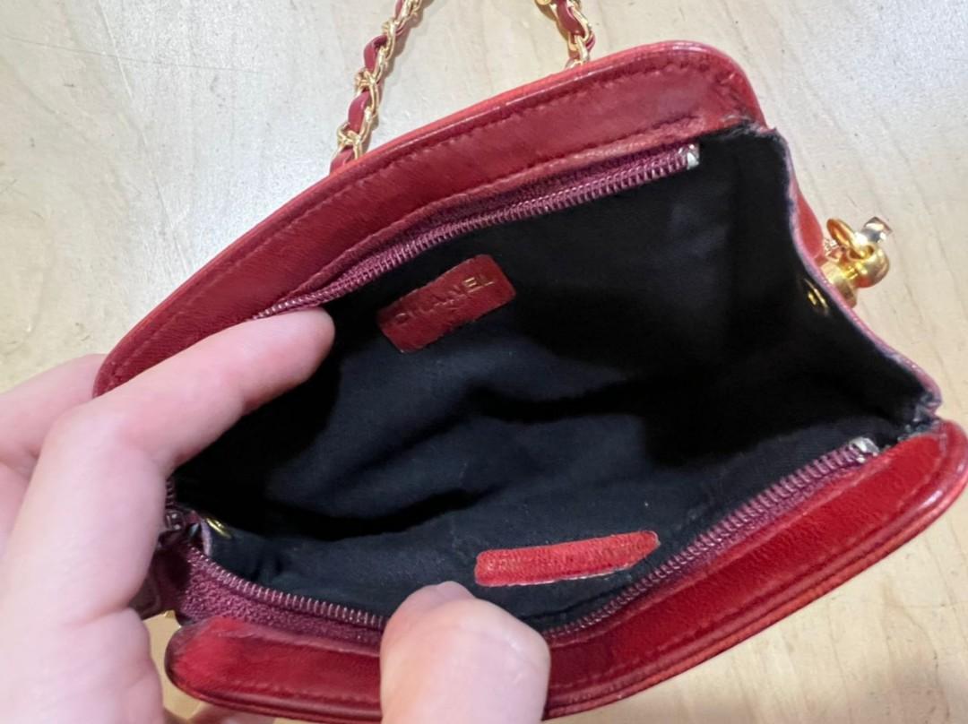 AUTHENTIC CHANEL RED LAMBSKIN MINI VANITY BAG - WITH ADD ON HOOKS AND ...