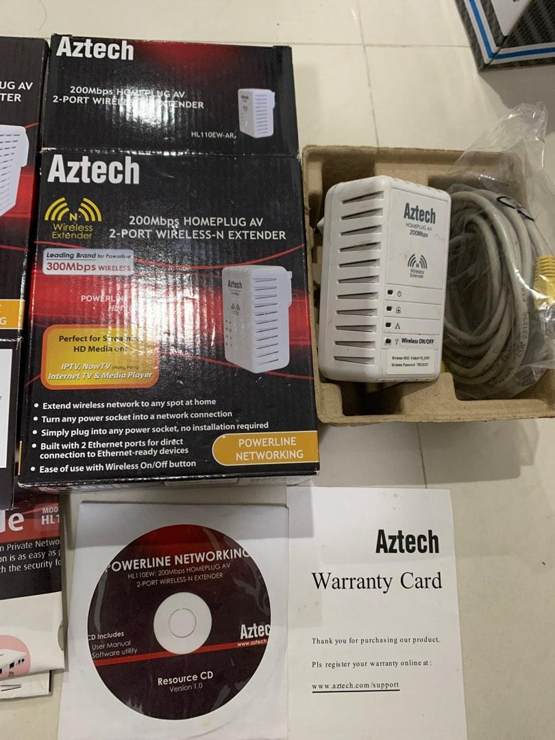 Aztech Homeplug AV Ethernet Adaptor and AV2-port wireless-N-Extender ...