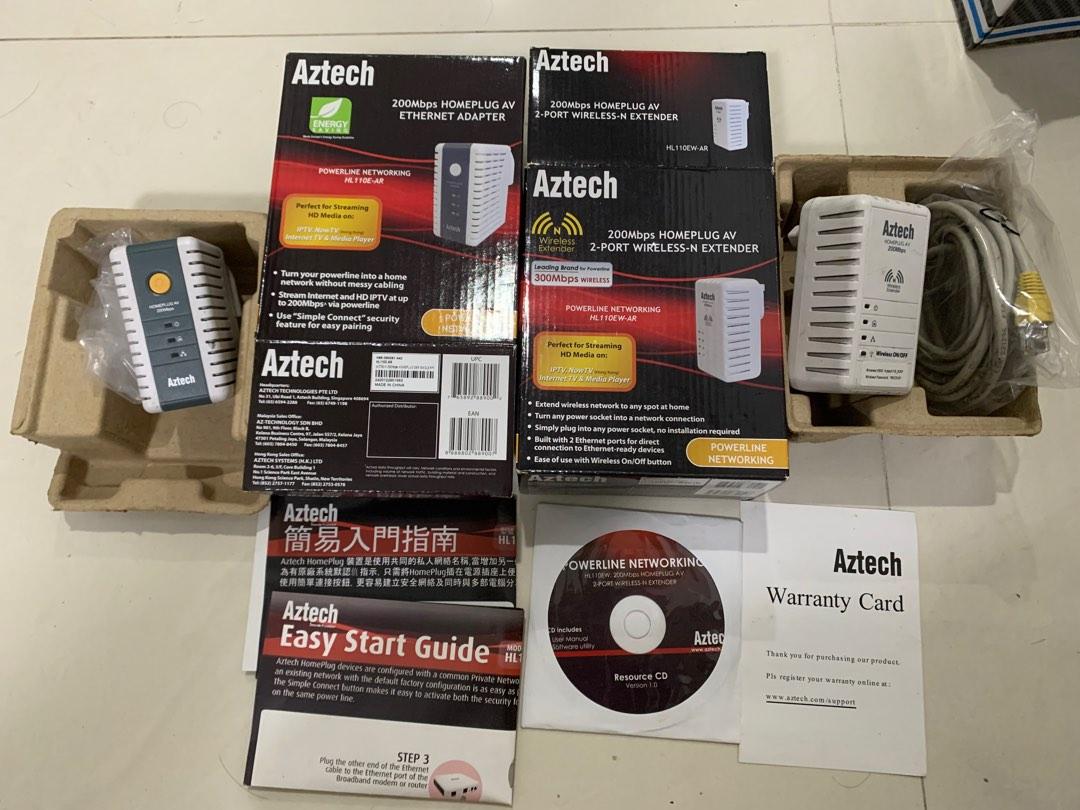 Aztech Homeplug AV Ethernet Adaptor and AV2-port wireless-N-Extender, Computers & Tech, Office ...