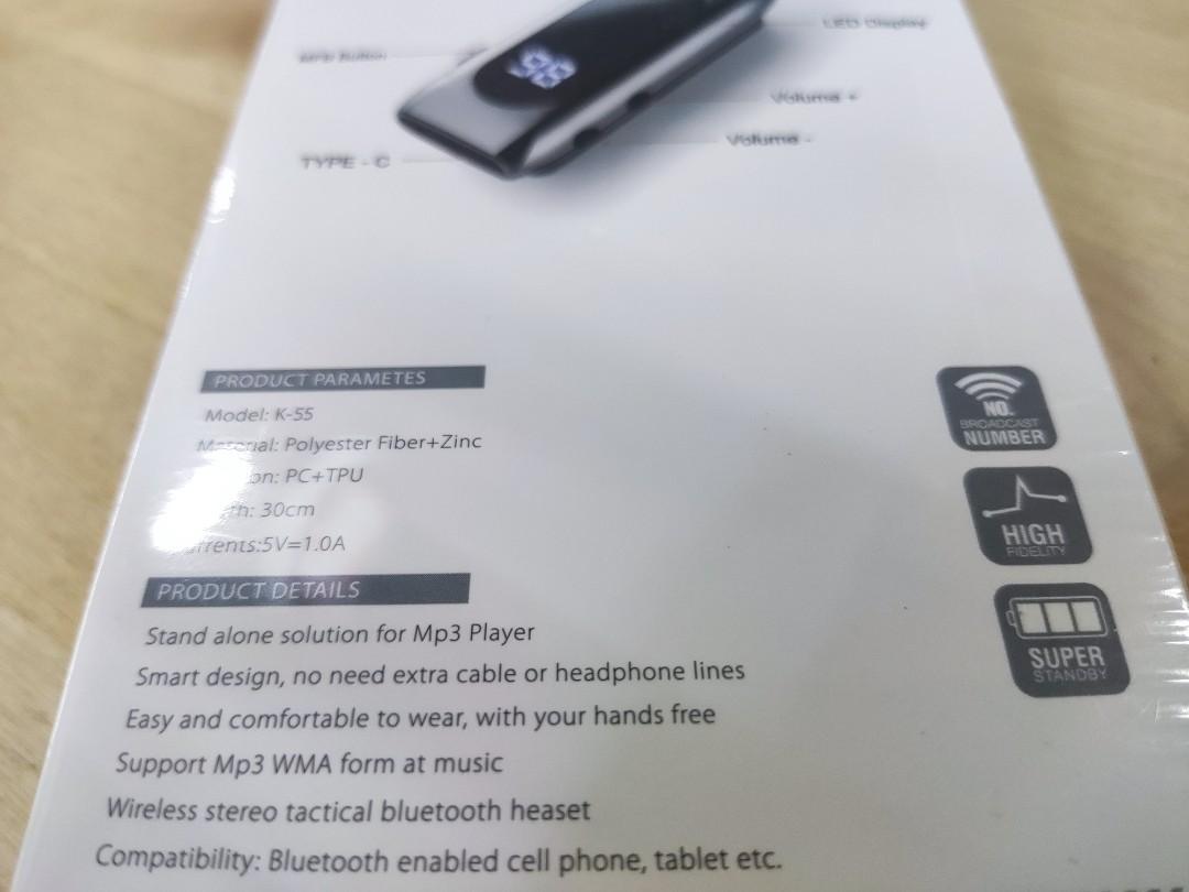 Bluetooth retractable collar clip earbuds digital display 20hr talk ...