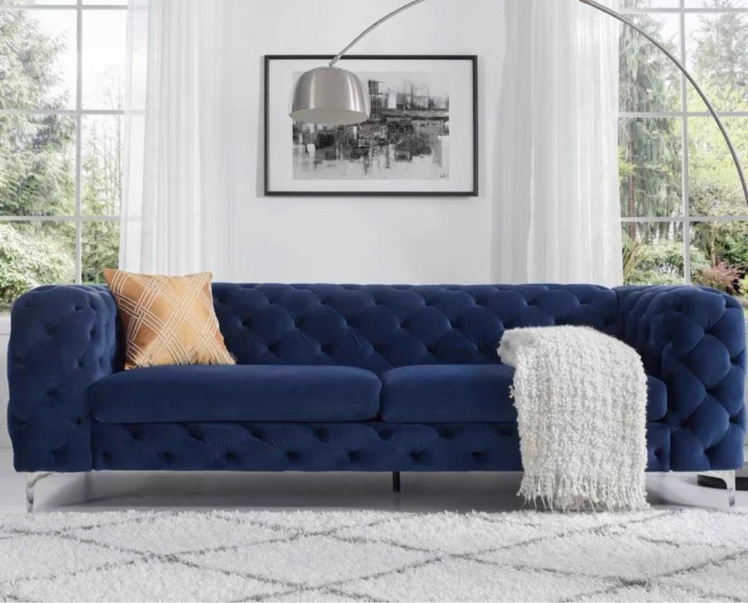 Blue Tufted Sofa | Cabinets Matttroy