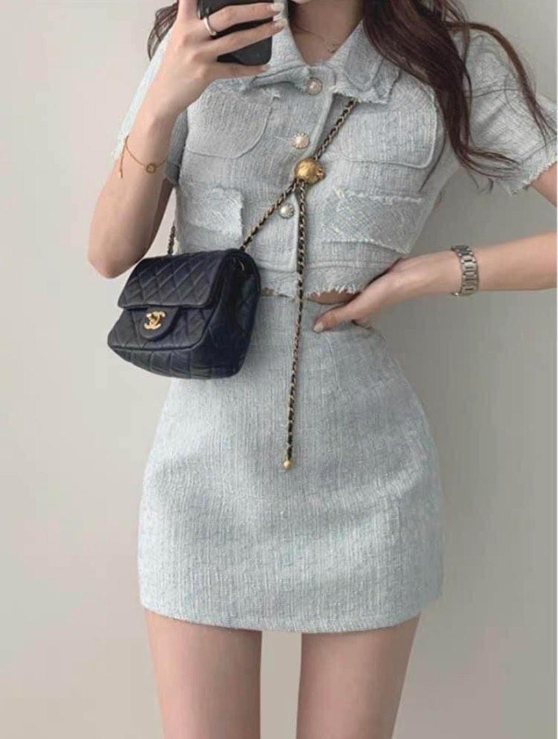 Classy Korean Tweed Top & Skirt Coordinates, Women's Fashion, Dresses ...