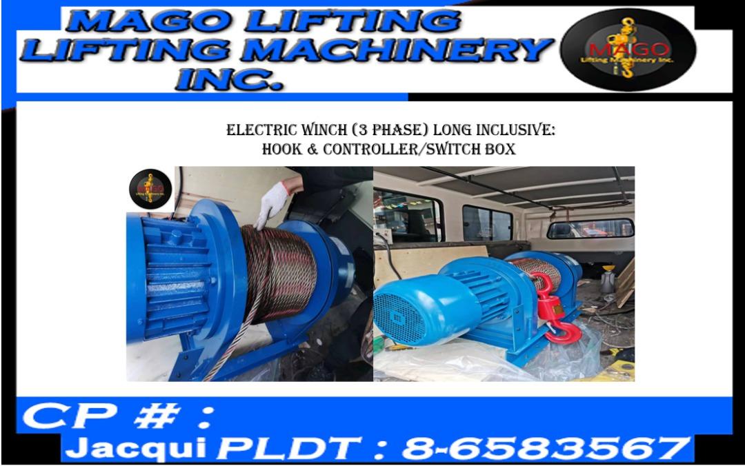 Electric Winch (3 Phase) Long Inclusive: Hook & Controller/Switch Box ...
