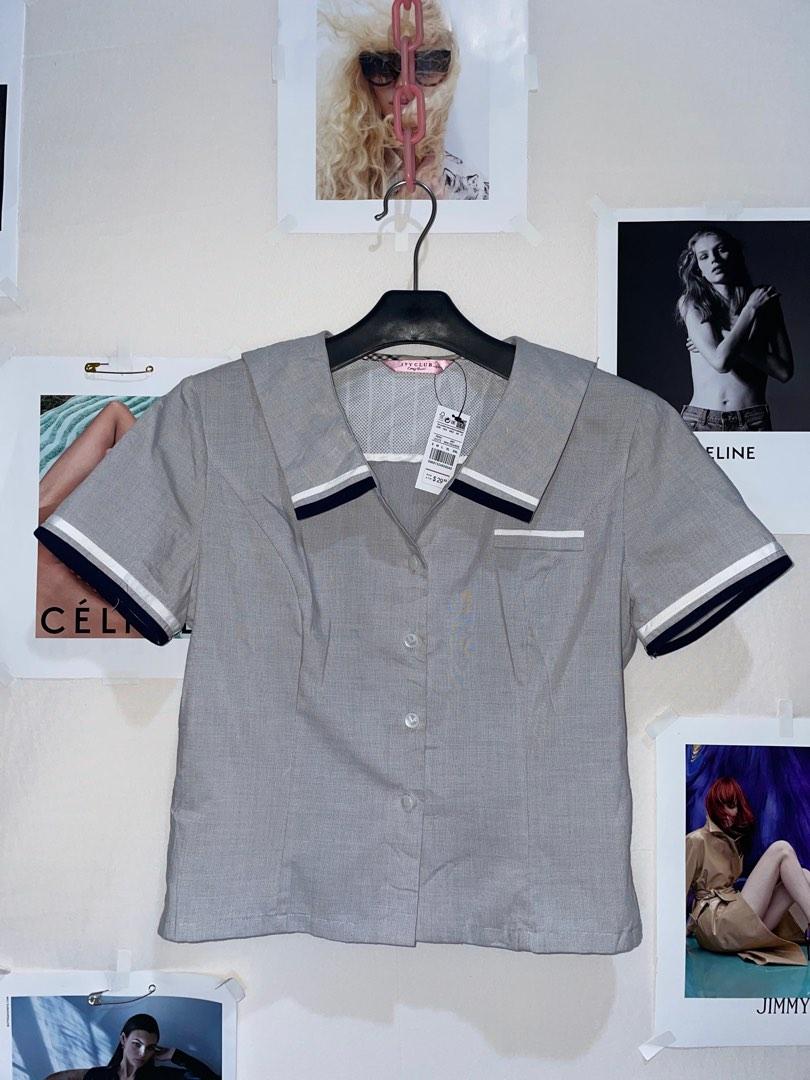 Grey Korean Outer Uniform Ivy Club, Fesyen Wanita, Pakaian Wanita ...