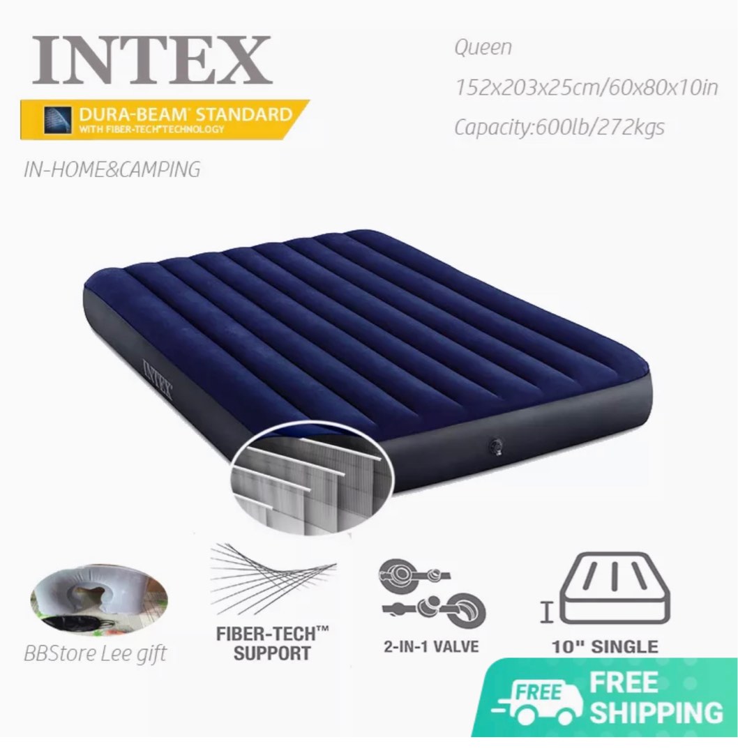 INTEX Inflatable bed (queen size) with pump and pillows, Furniture ...
