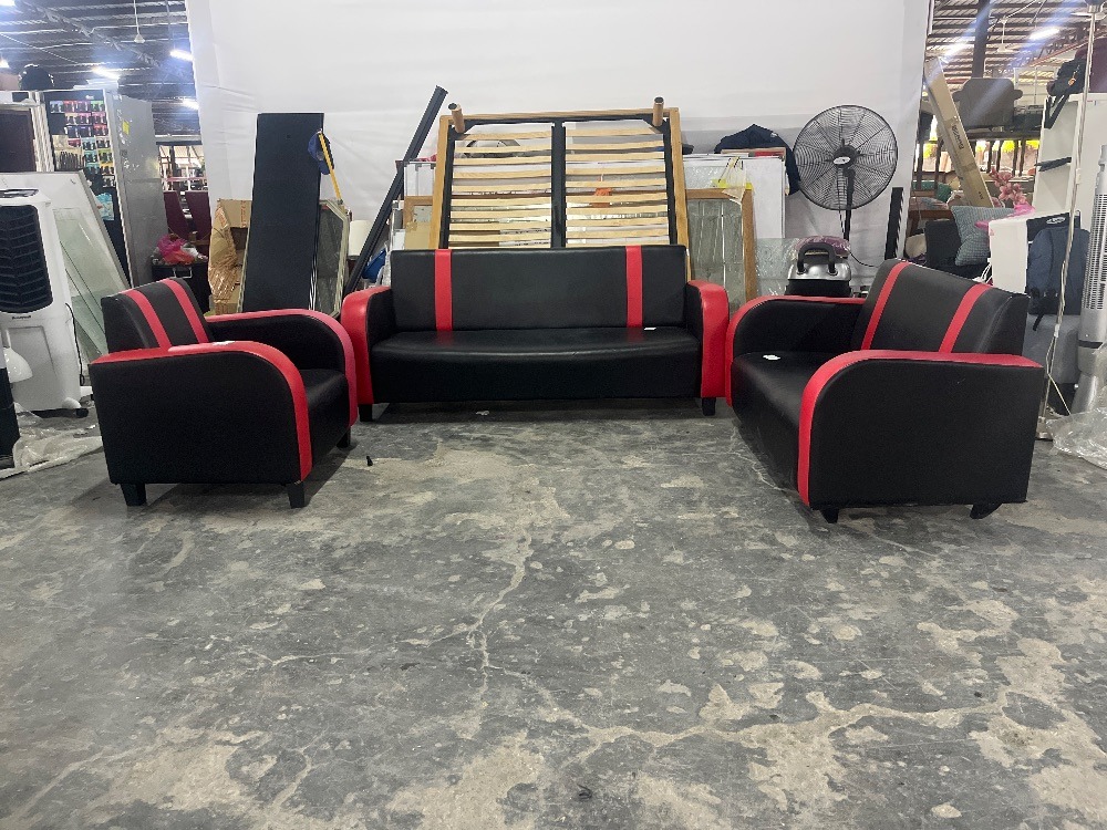 Leather 1 + 2 + 3 Seater Red and Black Colored Sofa Set / Set Sofa ...