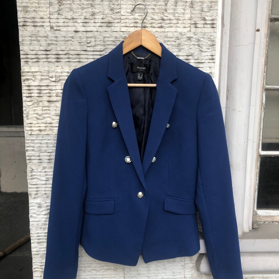 Mango Blue Suit Blazer, Women's Fashion, Coats, Jackets and Outerwear ...