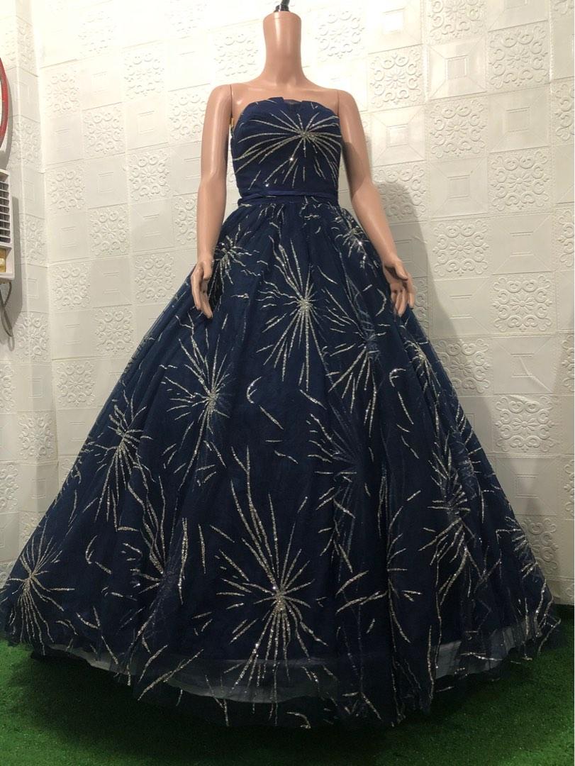 Midnightblue Filipiniana Ballgown, Women's Fashion, Dresses & Sets ...