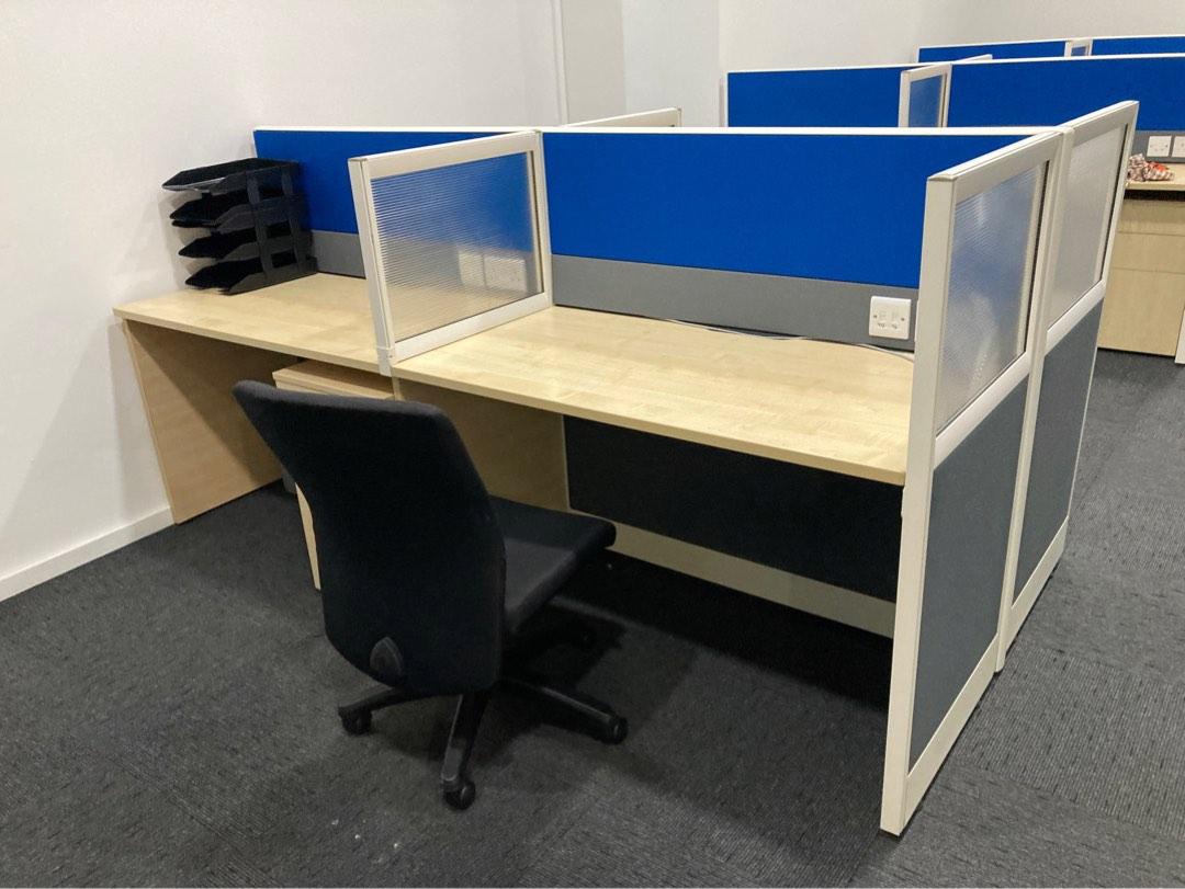 Office table with partition, Furniture & Home Living, Furniture, Tables ...