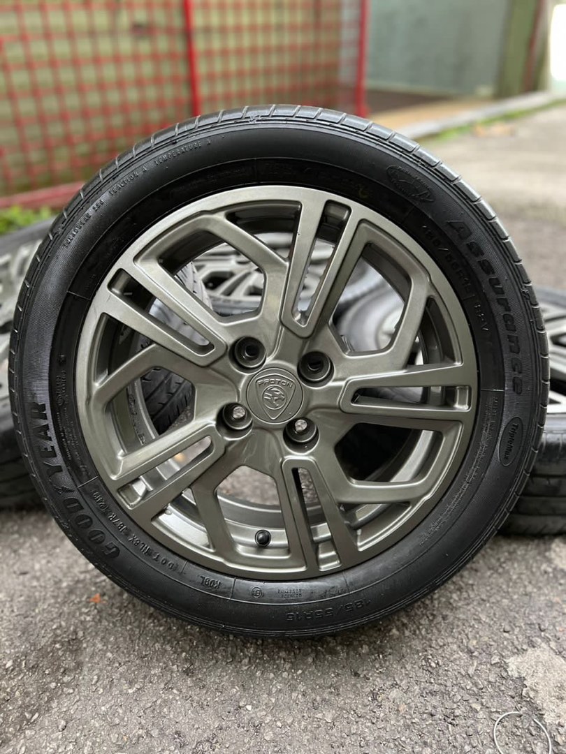 Original 15 inch sport rim Saga FLX tyre 70%, Auto Accessories on Carousell