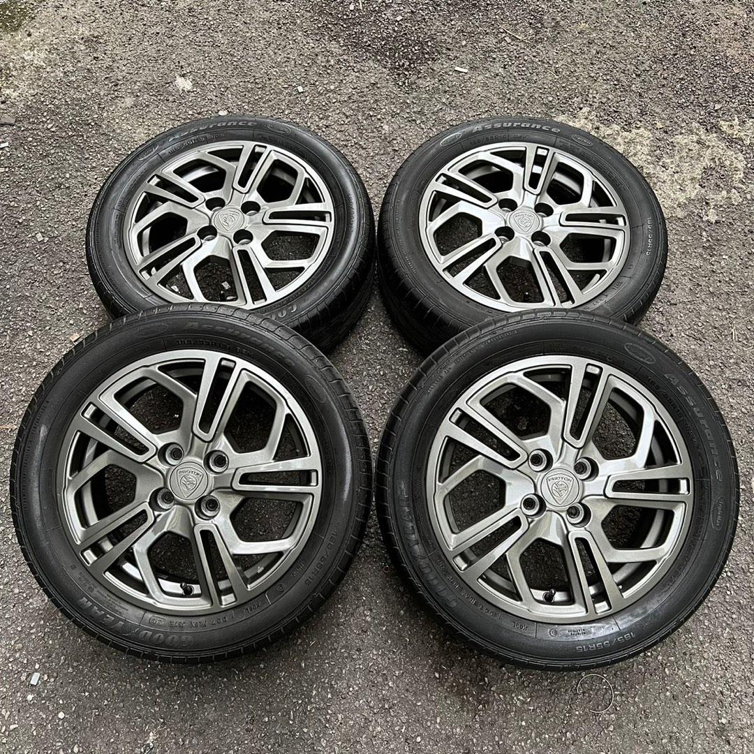 Original 15 inch sport rim Saga FLX tyre 70%, Auto Accessories on Carousell