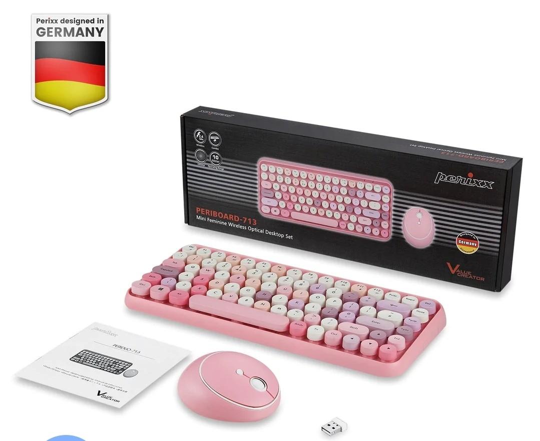 Perixx PERIDUO-713 Wireless Keyboard and Mouse Combo, Retro Round Caps ...