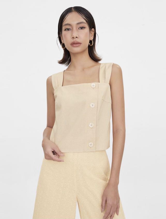 Pomelo Button Up Square Neck Top, Women's Fashion, Tops, Sleeveless on ...