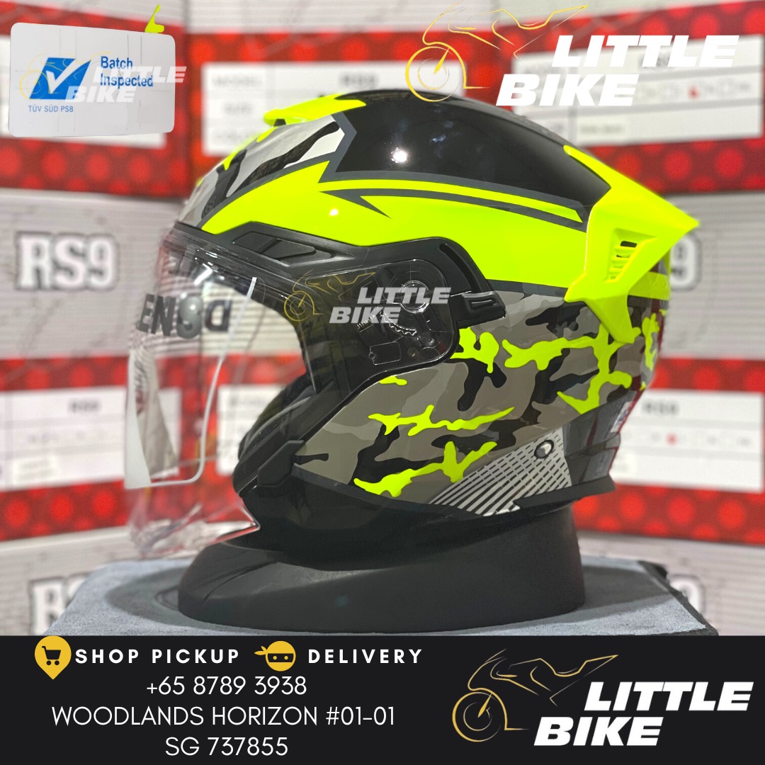 PSB APPROVED! EVO RS9 Camo Yellow open face motorcycle helmet with sun ...