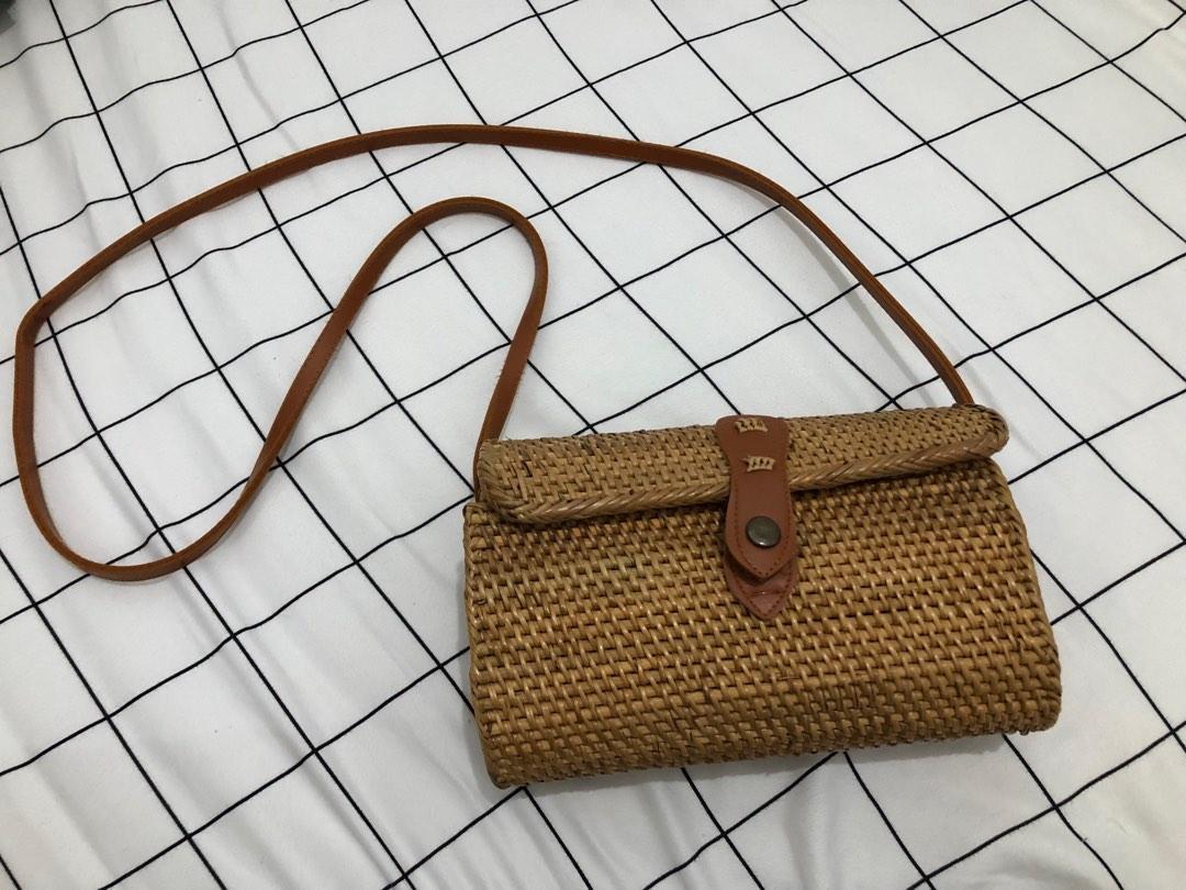 Rattan Rectangle Sling Bag, Women's Fashion, Bags & Wallets, Beach Bags ...