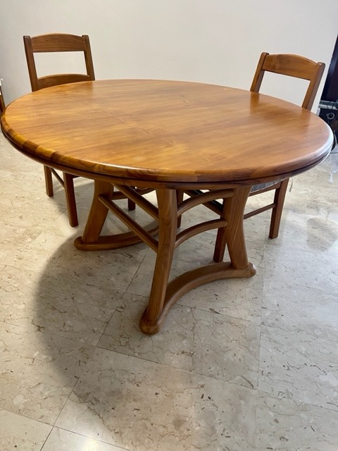 Round Scan teak Dining Table with 4 Chairs, Furniture & Home Living ...