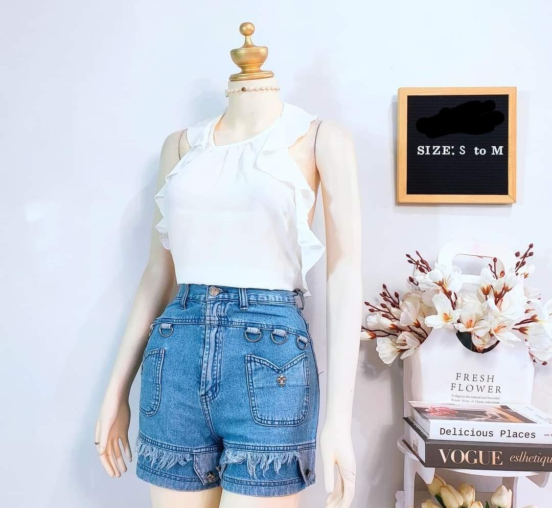 Sexy White ruffled halter backless top, Women's Fashion, Tops ...