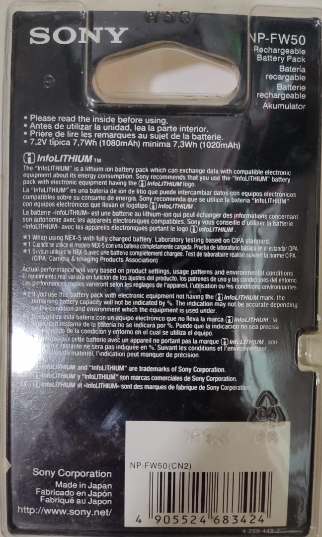 Sony NP-FW50 Battery (made in Japan), Photography, Photography ...