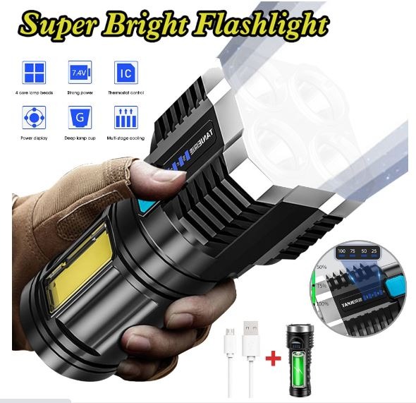 Super bright Rechargeable 4 LED Torch light Flashlight IPX4 Waterproof ...